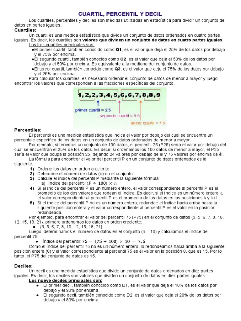Cuartil, Percentil y Decil - Matematicas | PDF | Cuantil | Muestreo ...
