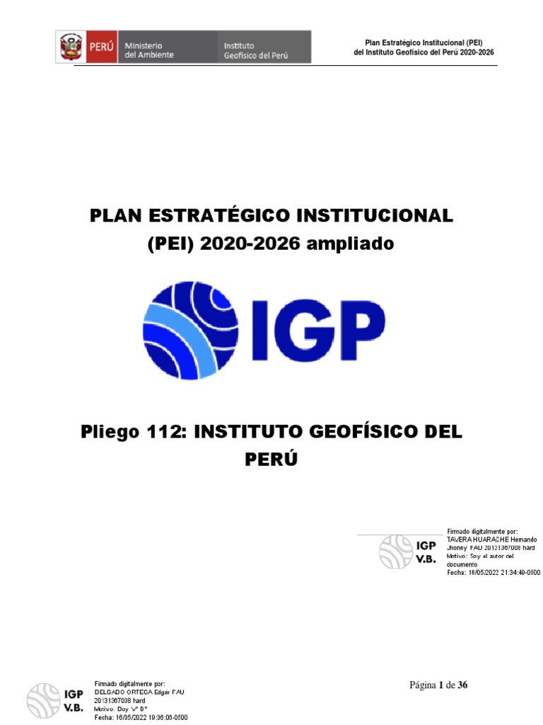 Plan Estratégico Institucional Igp (Instituto Geofisico Del Peru) | PDF