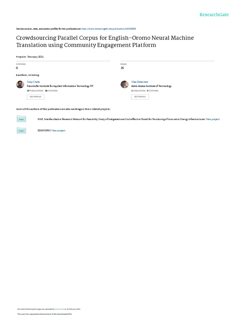 Crowdsourcing Parallel Corpus For English-Oromo Neural Machine ...
