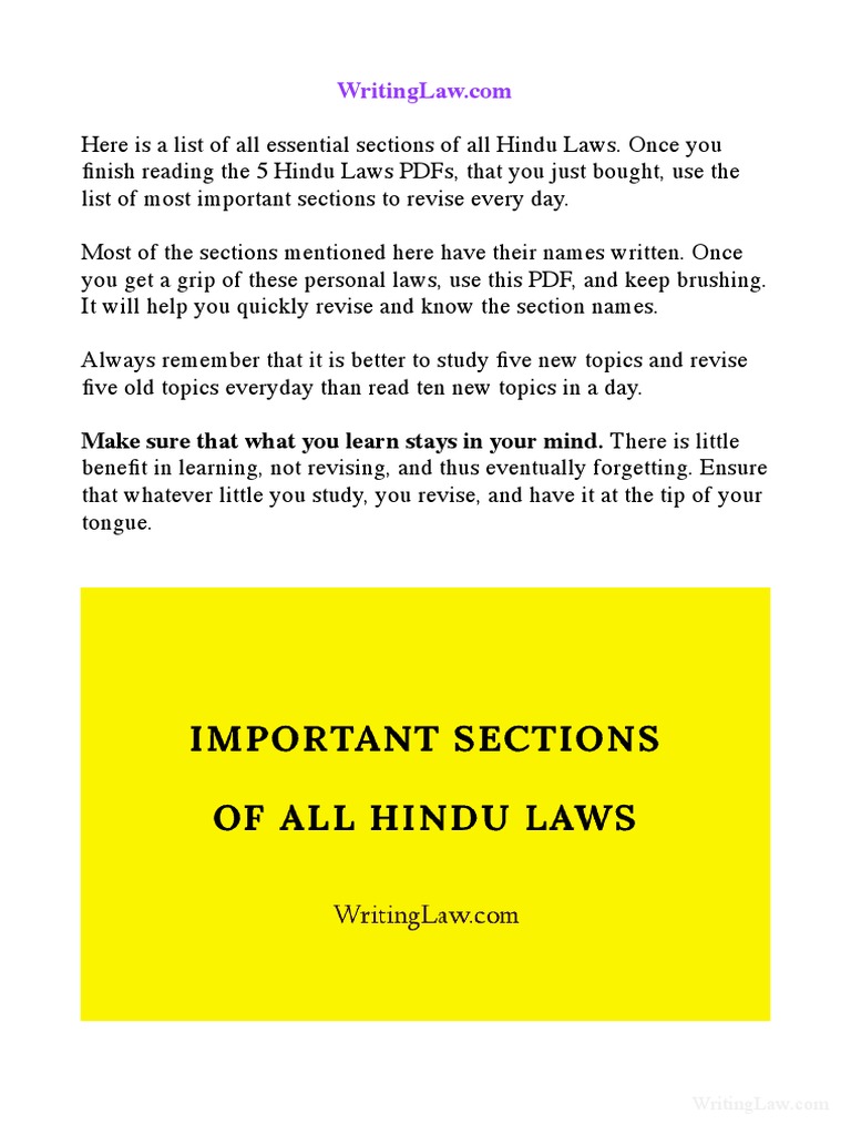 Important Sections of Hindu Laws | Download Free PDF | Marriage | Divorce