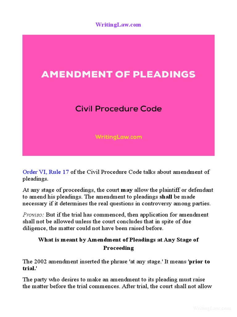 Amendment of Pleadings in Civil Procedure Code | PDF | Pleading | Lawsuit