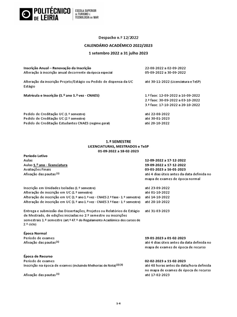 Despacho N.º 12 - 2022 Calendário Académico ESTM 2022 - 2023 - Signed ...