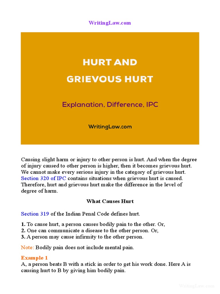 What Is Hurt and Grievous Hurt in Indian Penal Code | PDF