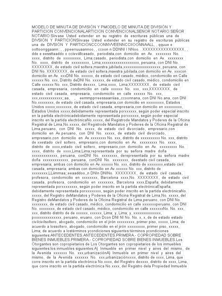 Minuta de División y Partición Convencional | PDF | Finanzas y dinero ...