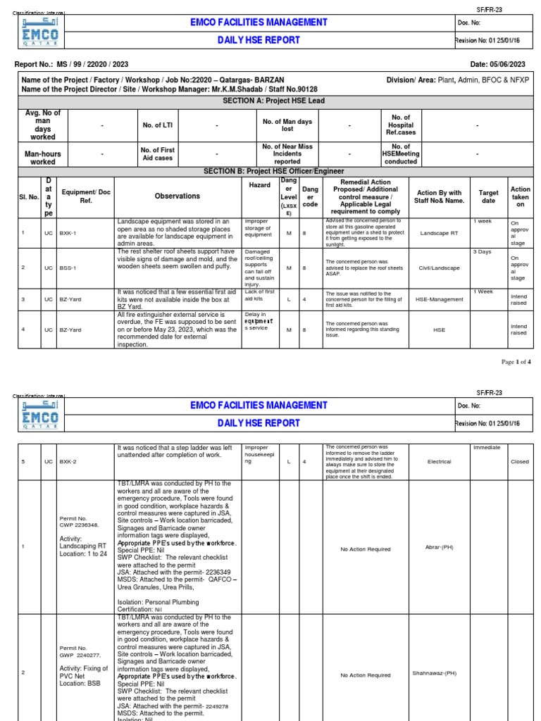 Daily HSE Report | PDF