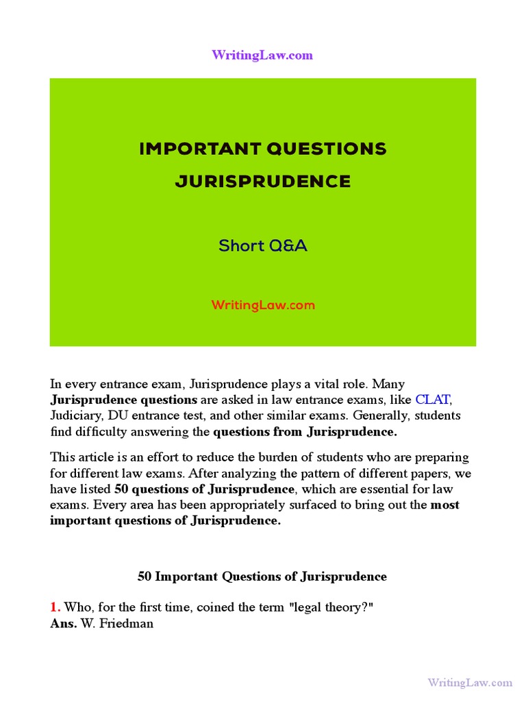 50 Important Questions of Jurisprudence | PDF | Jurisprudence | Justice