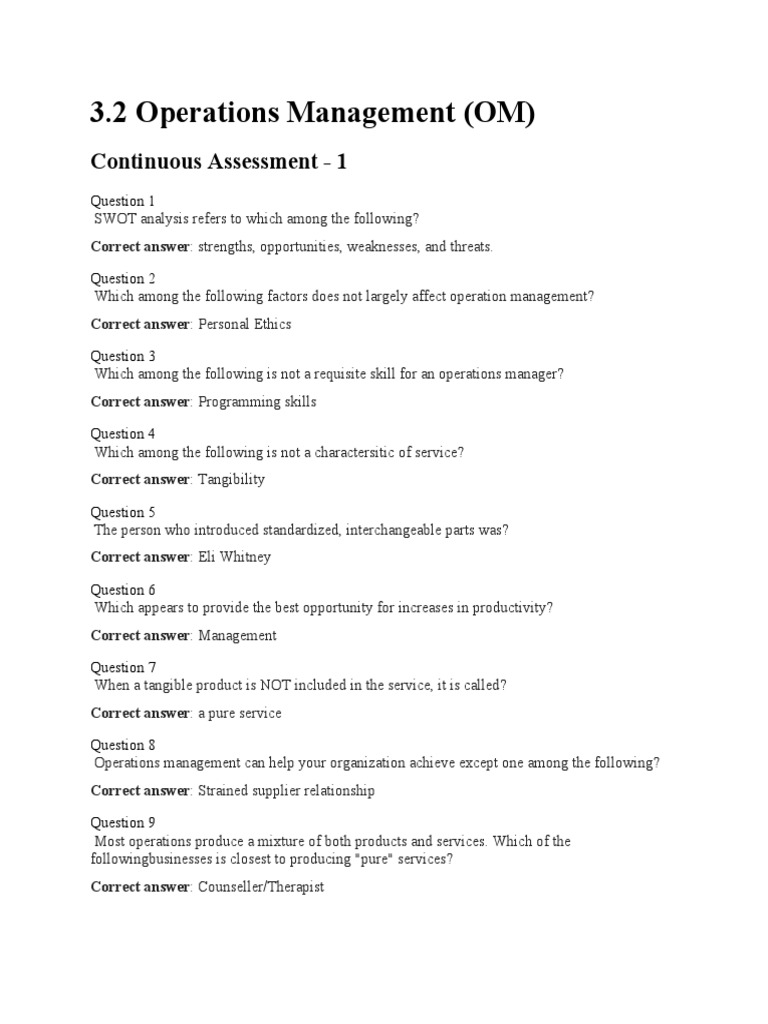 Om Ca1 Ca2 Ca3 Mcqs MQP - Final | PDF | Strategic Management | Operations Management