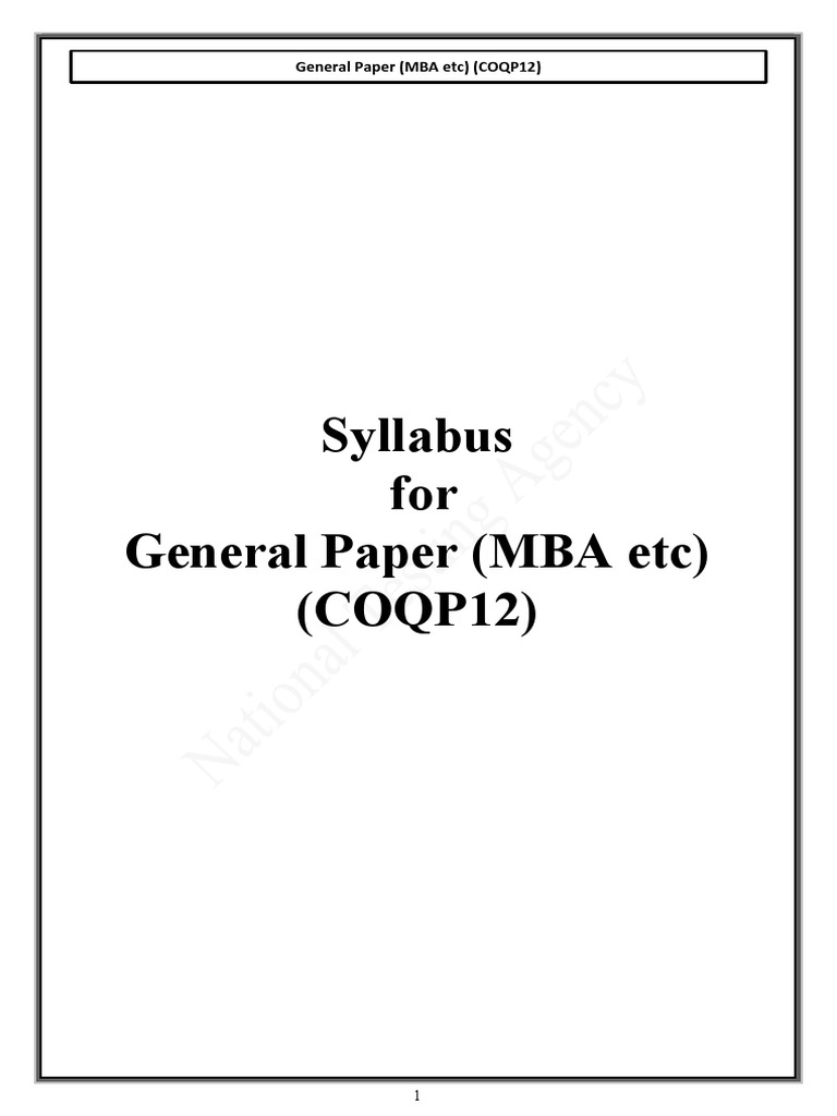 Microsoft Word - General Paper (MBA Etc) COQP12 | PDF