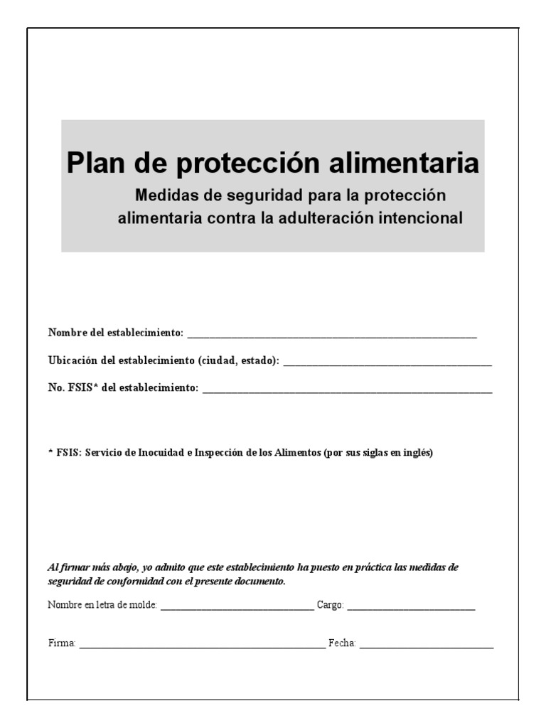 01 FDA Plan de Defensa Alimentaria Medidas de Seguridad para La Protección Alimentaria | PDF ...