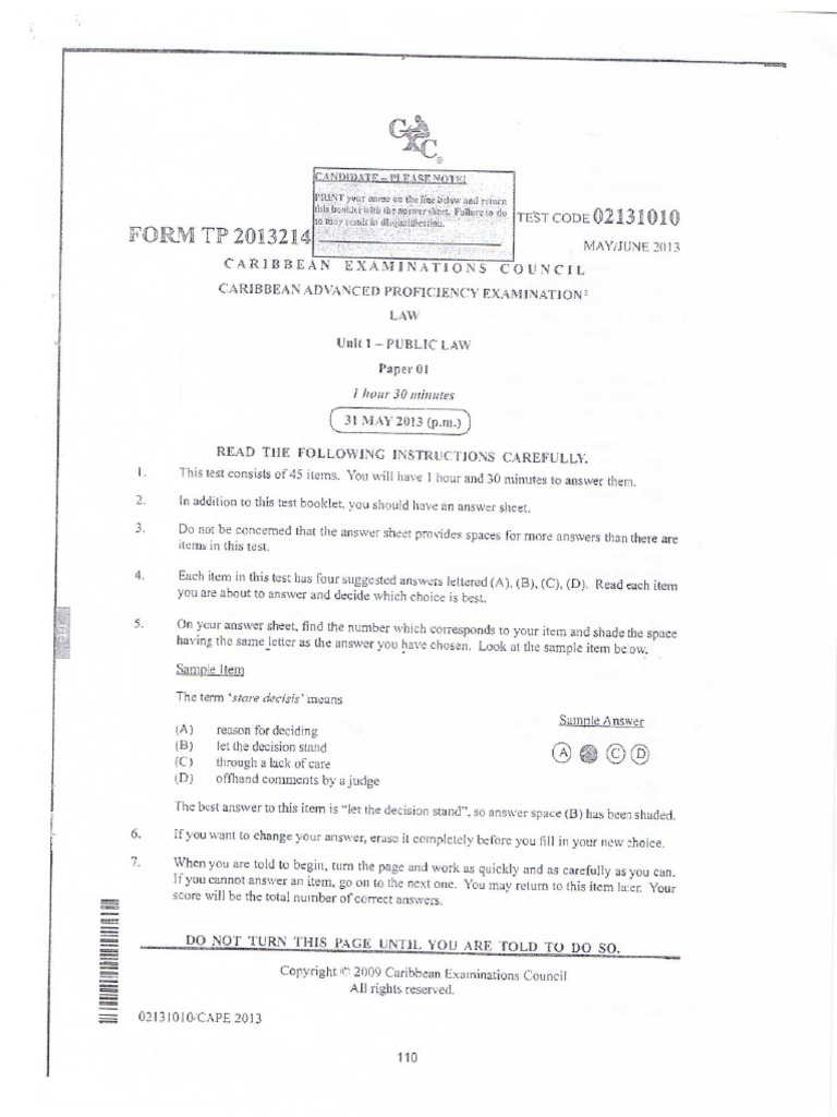 2013 - Law Unit 1 PP1 | PDF