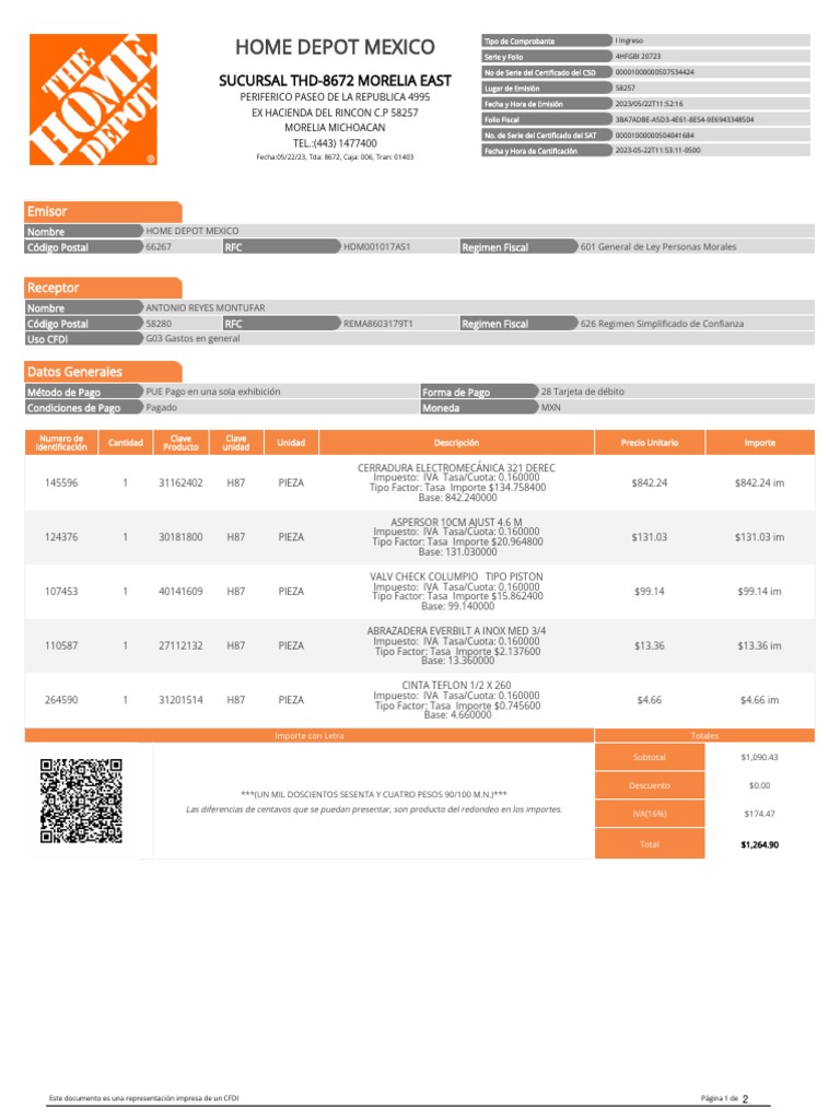 Factura The Home Depot Ejemplo | PDF | Gobierno | Finanzas del gobierno