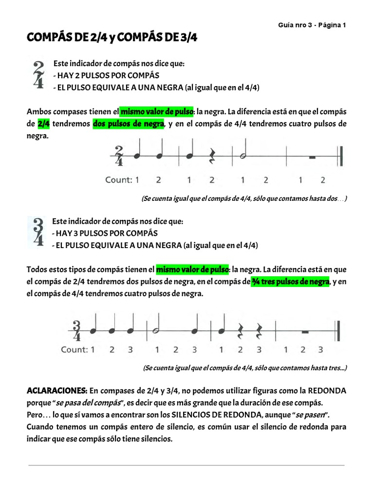 Guía 3 - Compas 2 y 3 Pulsos | PDF | Notación | Poética