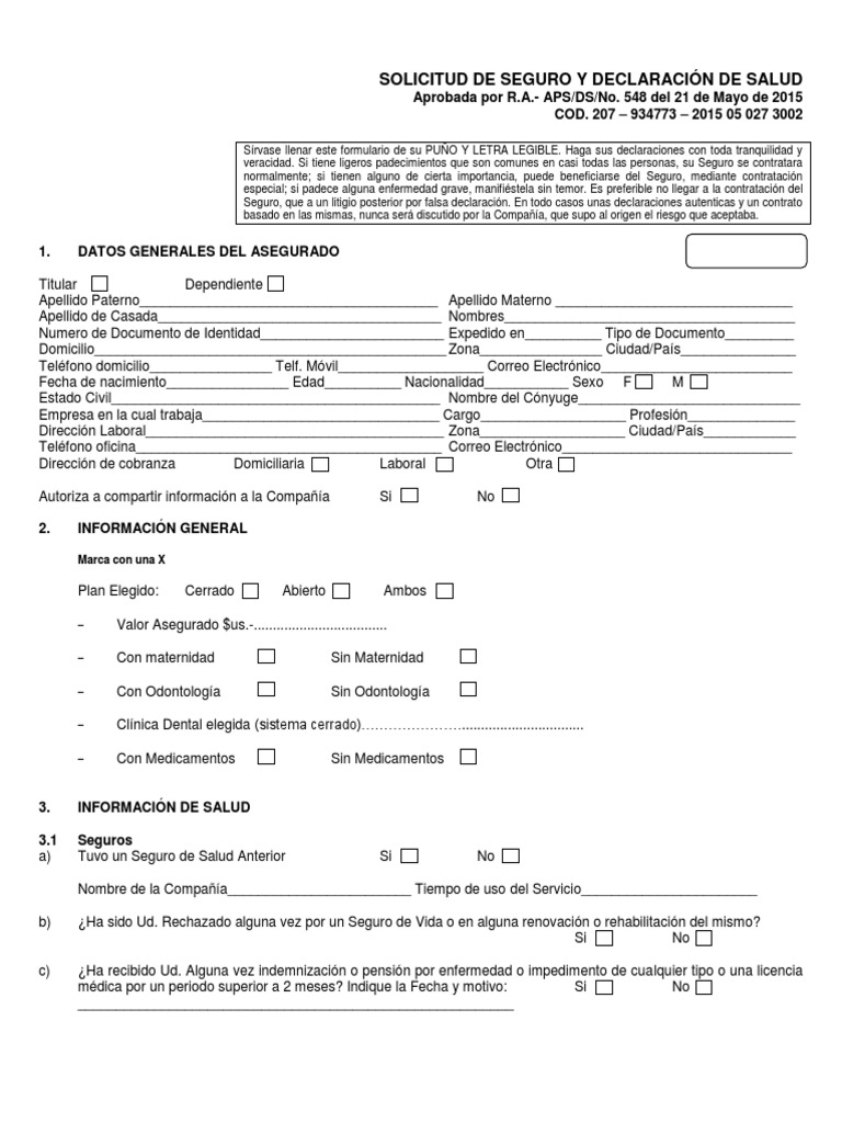 ALIANZA - Declaracion de Salud | PDF
