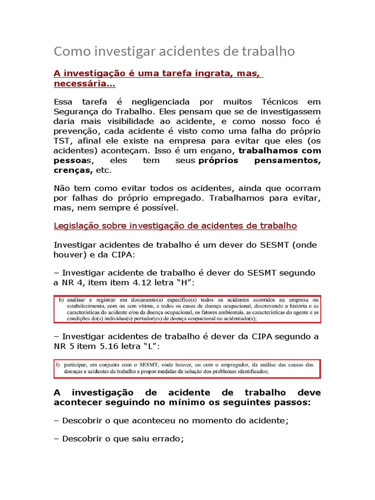 Como Investigar Acidentes de Trabalho | PDF | Entrevista