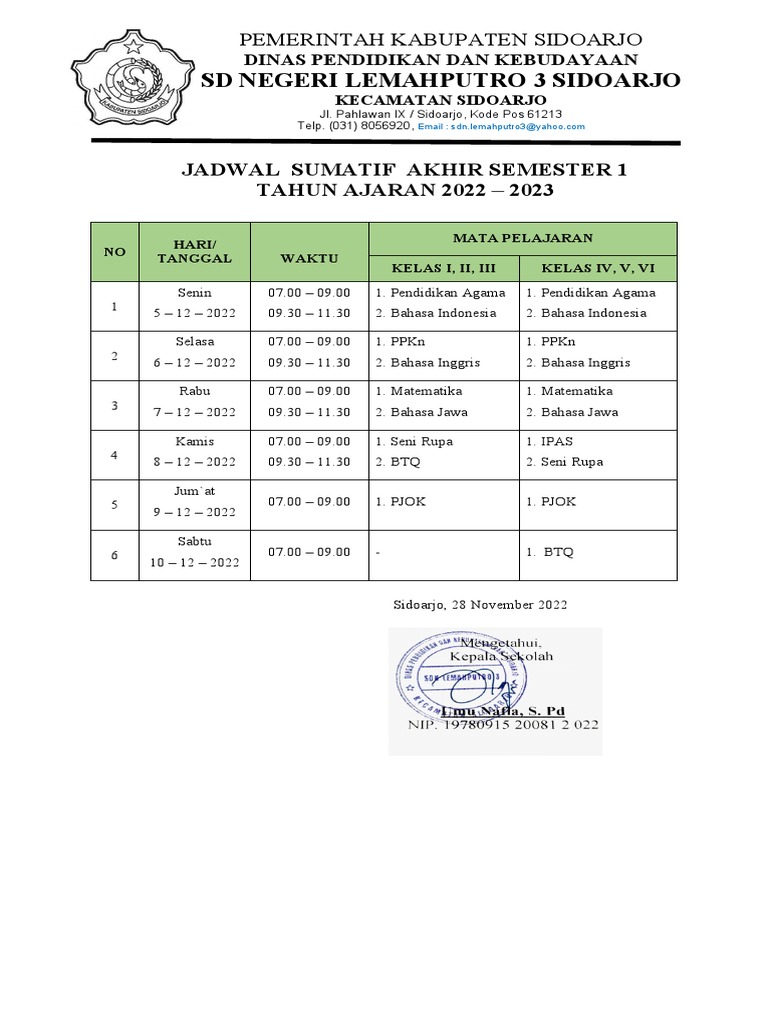 Jadwal Sas 1 Ta. 22-23 | PDF