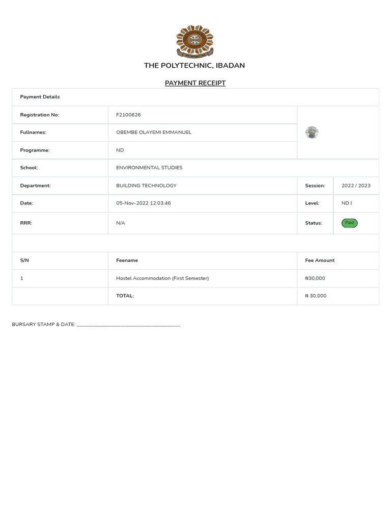 Tpiportal Polyibadan Edu Ng/portal/student/preceipt/6146051122120346 | PDF
