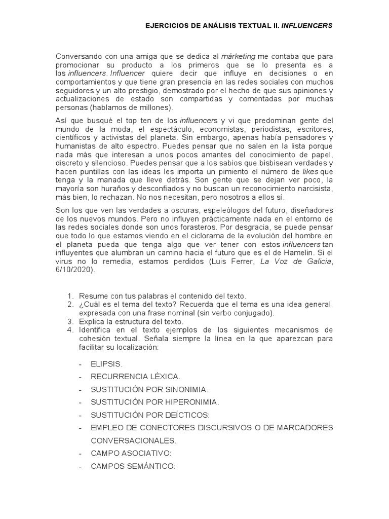 ejercicios-analisis-textual-ii_influencers (2) | PDF