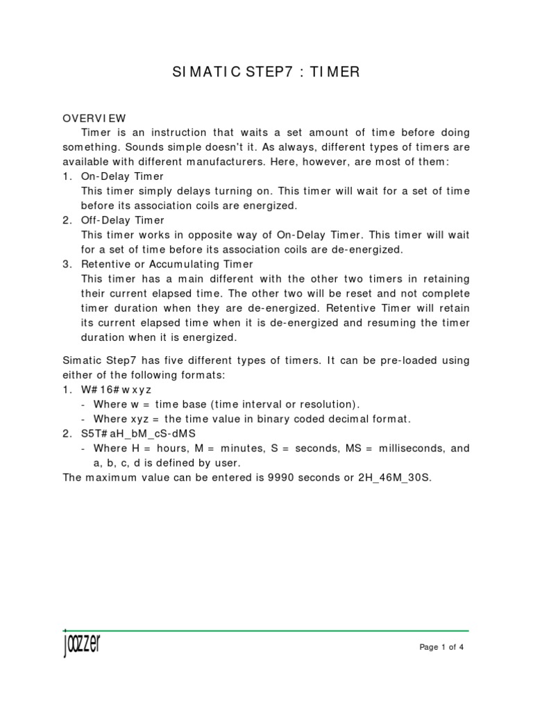 Understanding Step7 Timer Types | PDF | Timer | Programmable Logic ...