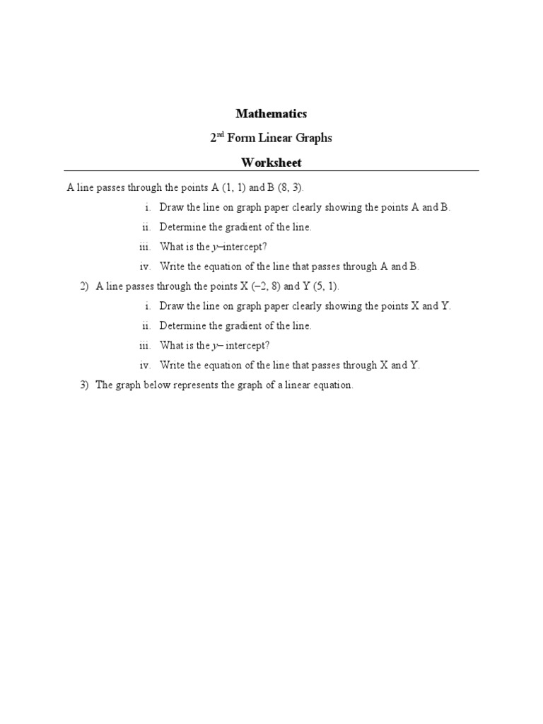 Linear Graphs Worksheet | PDF