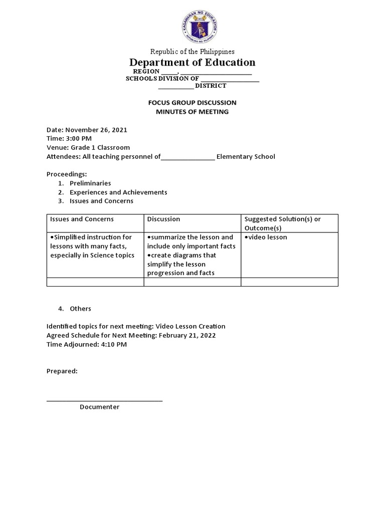 FGD MINUTES SAMPLE | PDF