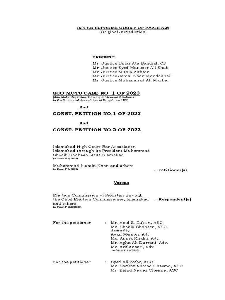 Suo Motu Case No. 1 of 2023: in The Supreme Court of Pakistan | PDF ...