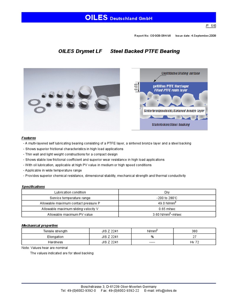 Drymet LF | PDF | Friction | Bearing (Mechanical)