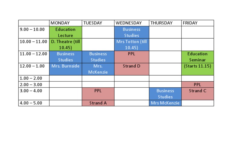 Stran Timetable Year 2 | PDF