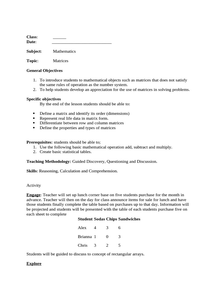 Matrices Introductory Lesson | PDF | Matrix (Mathematics ...