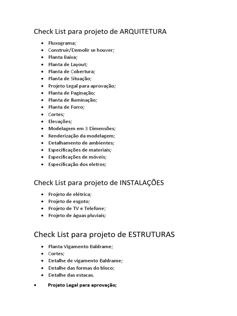 10 - Check List para Projeto de ARQUITETURA | PDF | Tecnologia e Engenharia
