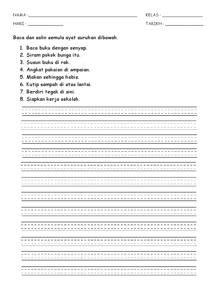 Baca dan salin semula ayat suruhan dibawah | PDF