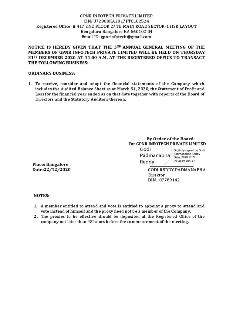 GPNR 2019-20 Notice and Directors Report | PDF | Audit | Auditor's Report