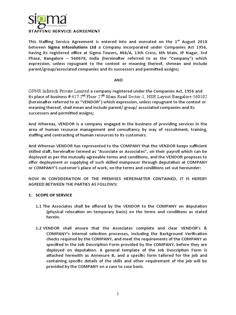 Staffing Service Agreement Overview | PDF