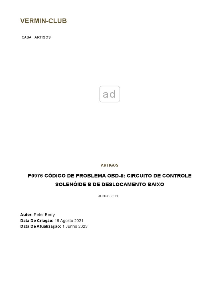 Vermin-Club: P0976 Código de Problema Obd-Ii: Circuito de Controle ...