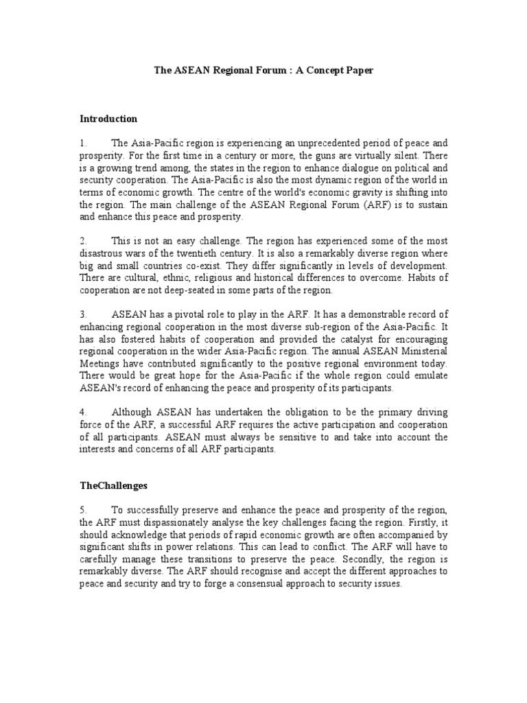 The ASEAN Regional Forum: A Concept Paper | Download Free PDF ...