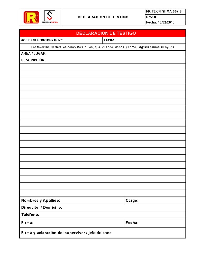 Fr Tenc Shma 007 3 Declaracion De Testigo Pdf