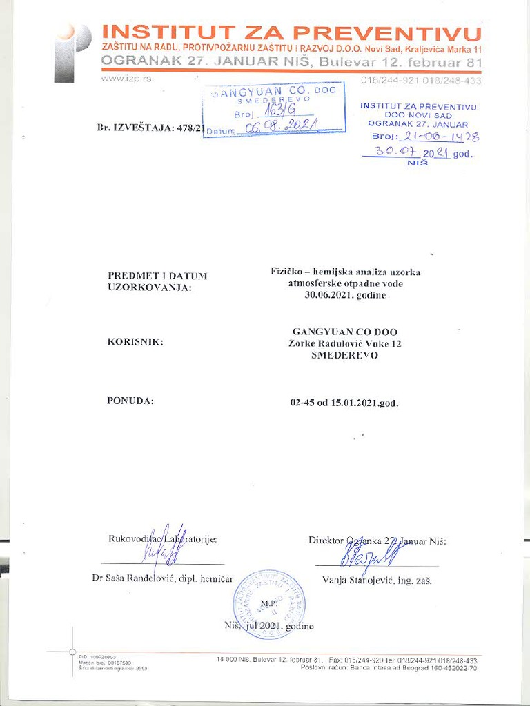 II Kvartalno Merenje Fizicko Hemijska Analiza Zagadjenosti ...