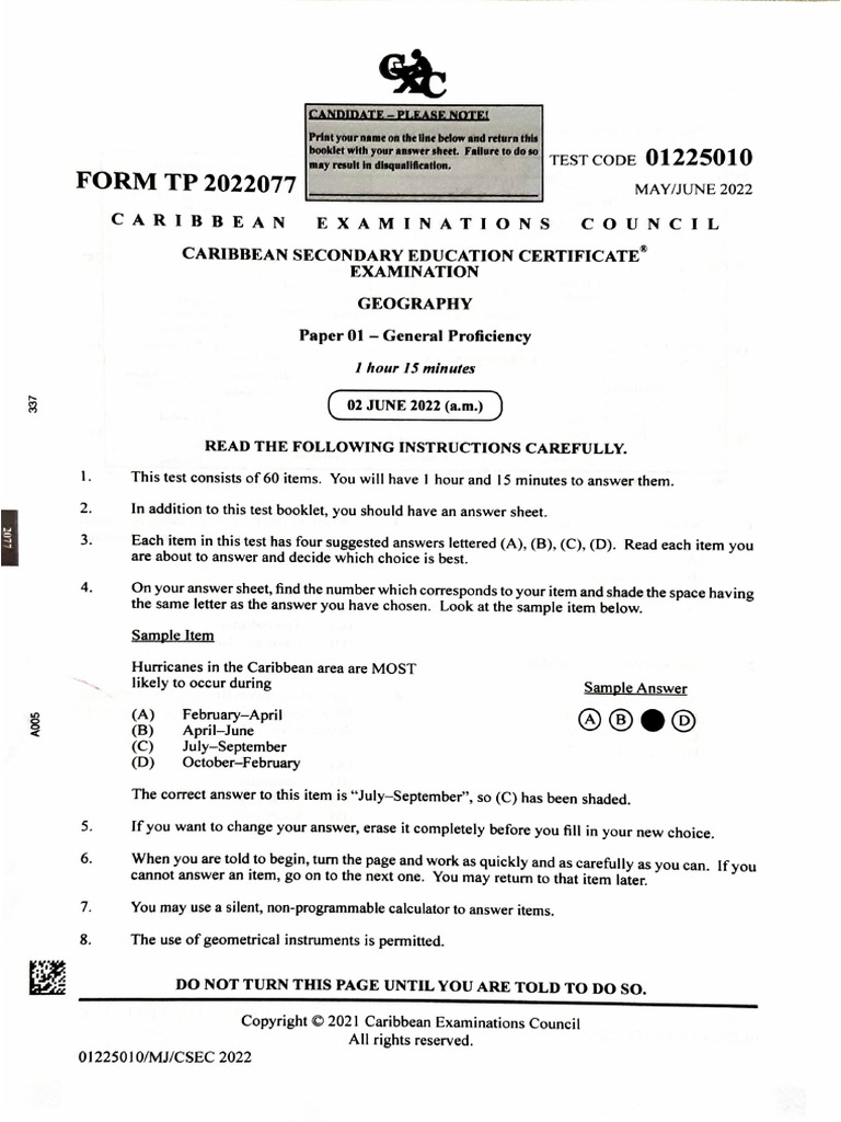 Csec Paper 1 2022 Geo | PDF