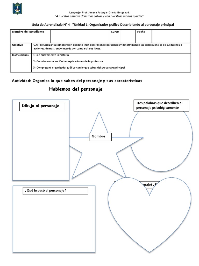 Clase 2 Guía #4 Describiendo Al Personaje (Organizador) | PDF
