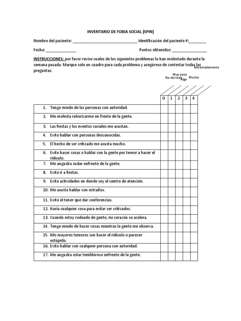 Inventario de Fobia Social Spin | PDF