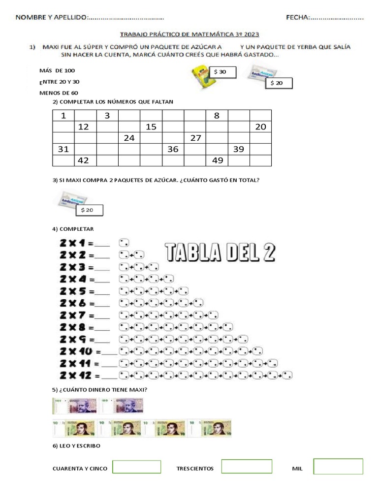 Tercero Matematica Primer TP Mayo 2023 Adap | PDF