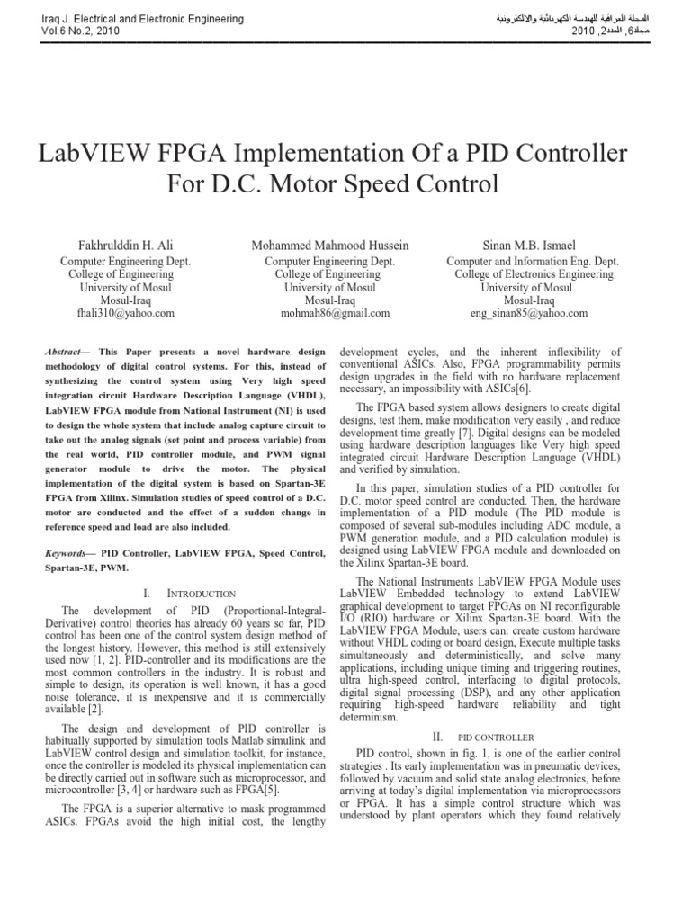 Labview Fpga Implementation of A Pid Controller For D.C. Motor Speed Control | PDF | Field ...