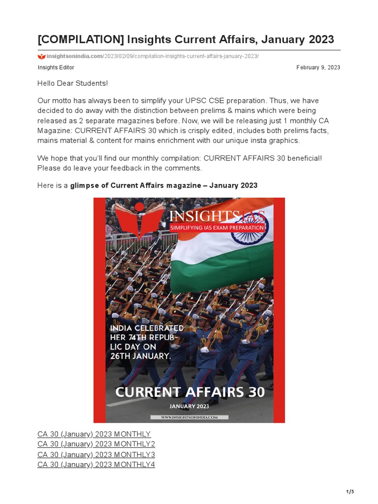 insightsonindia.com-COMPILATION Insights Current Affairs January 2023 | PDF