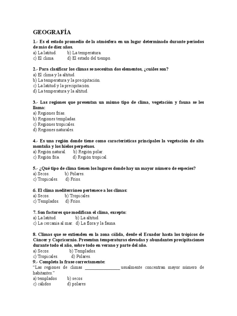 Climas y Regiones Naturales en Geografía | PDF | Clima | Clima templado