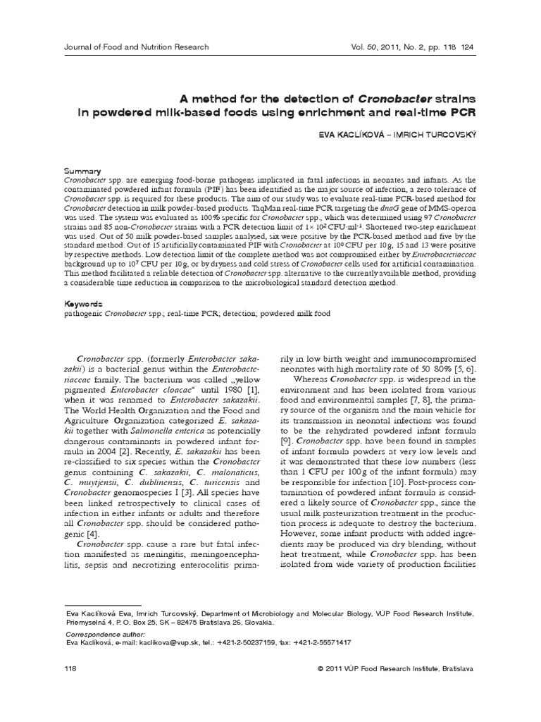 A Method For The Detection of Cronobacter Strains | PDF | Polymerase Chain Reaction | Real Time ...