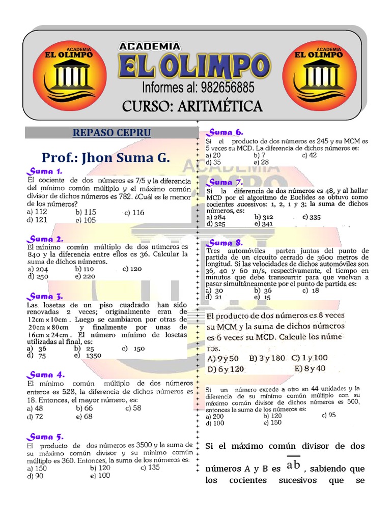 repaso cepru | PDF | Matemáticas discretas | Teoría de los números
