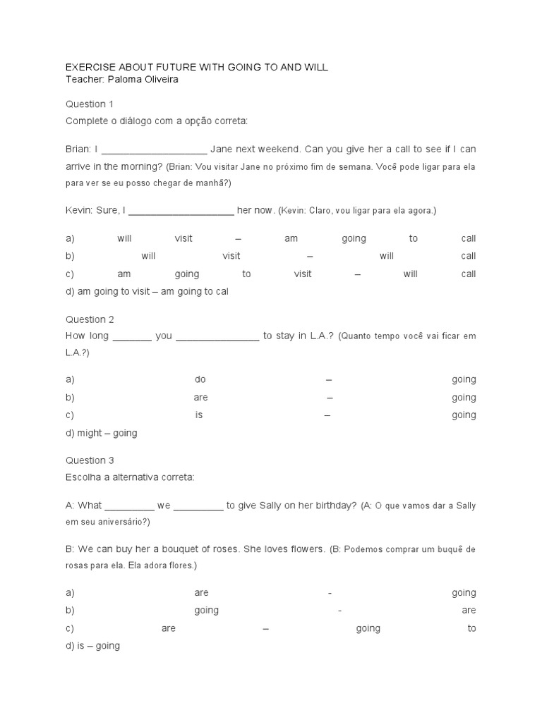 Exercise About Future With Going To and Will | PDF