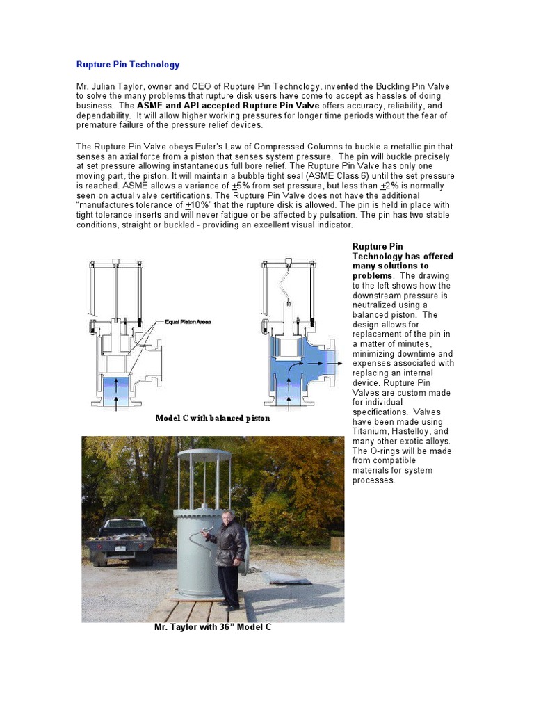 Rupture Pin Technology | PDF | Valve | Equipment