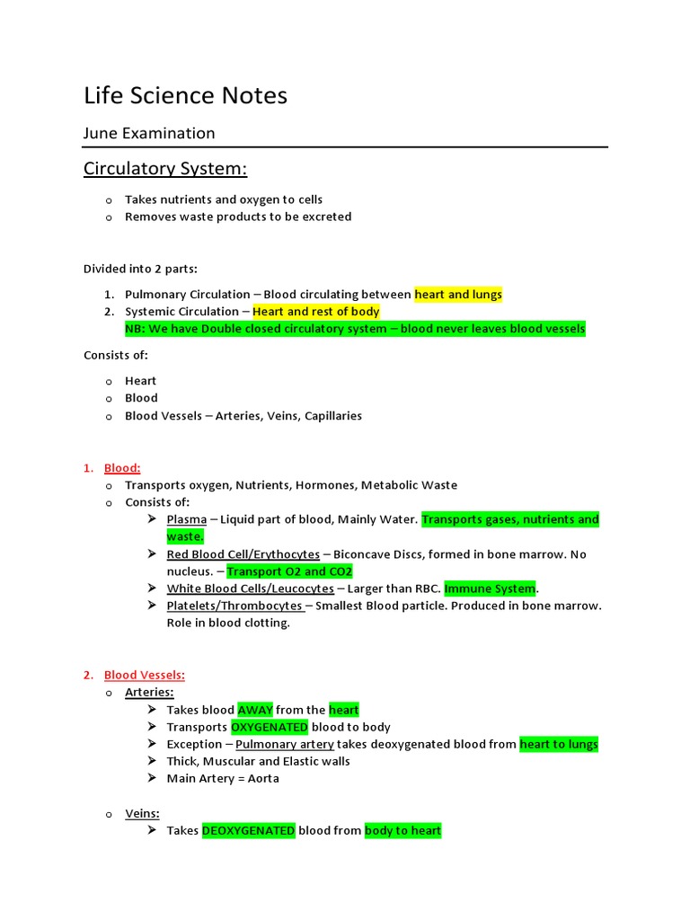 Life Science Notes T2 | PDF | Digestion | Heart