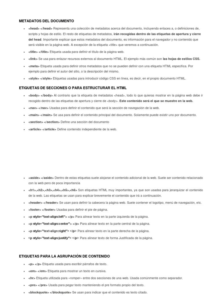 Cuadro de Etiquetas HTML | PDF | HTML | Página web