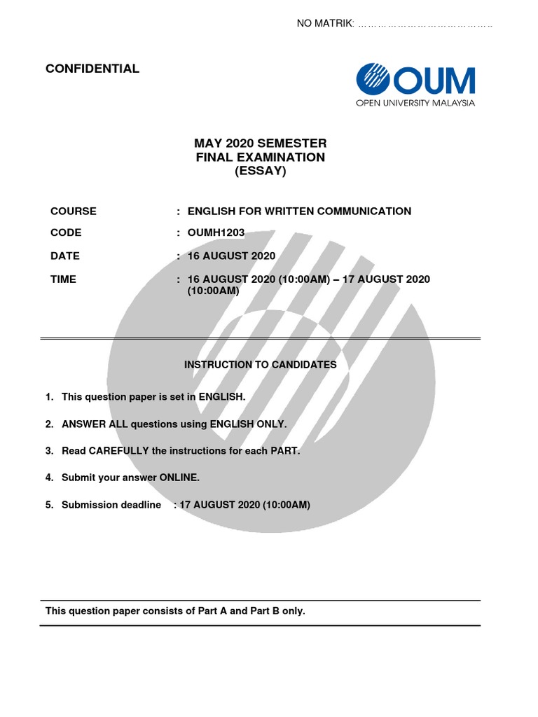 Sample Final Exam OUMH1203 | PDF